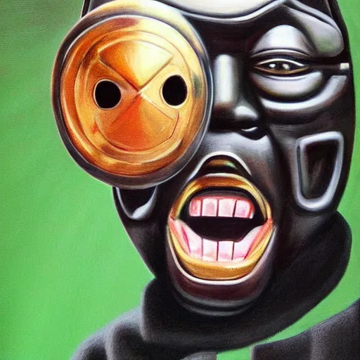 beautiful lifelike painting of mf doom holding the mic | Stable ...