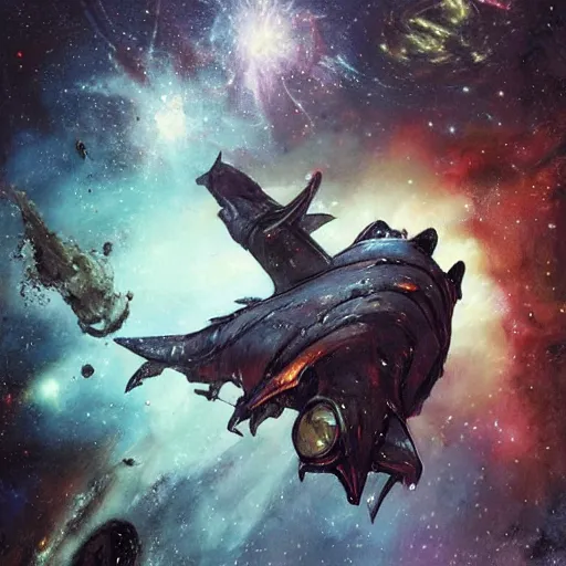 a space landscape with galaxies colliding while space | Stable ...