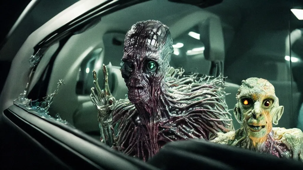 the creature sits in a car, made of glowing wax and | Stable Diffusion ...