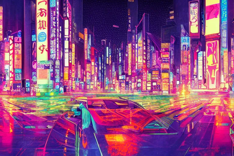 neon city of tokyo japan, illustration painting, | Stable Diffusion