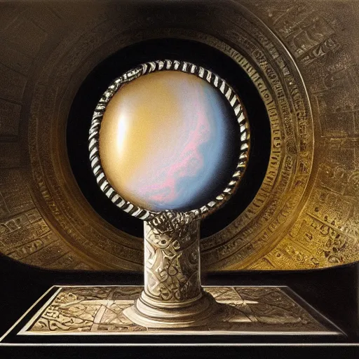 in the center lays an ancient chromed artifact in the | Stable ...