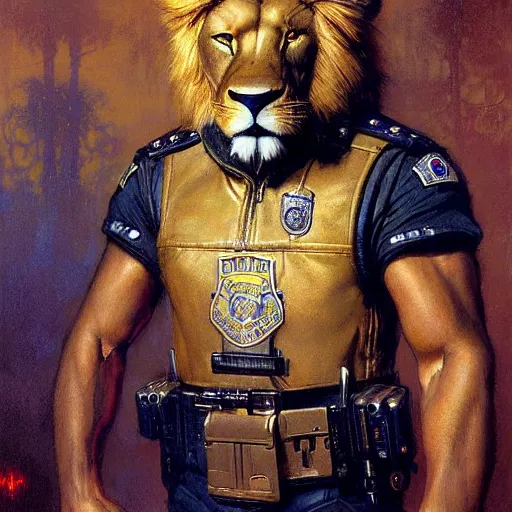 portrait of a male furry lion in a police uniform. | Stable Diffusion ...