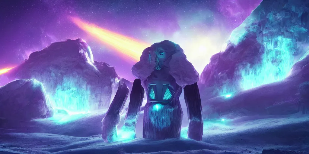 intergalactic, galaxy, giant ice golem, fire, glow, | Stable Diffusion ...