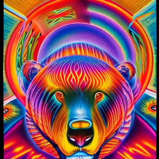 bear spinning fire poi, painted by lisa frank, alex | Stable Diffusion ...