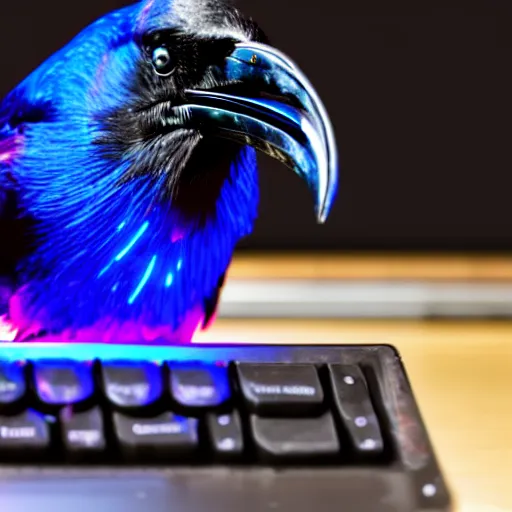 a still of a raven hacking a computer, led lights, | Stable Diffusion ...