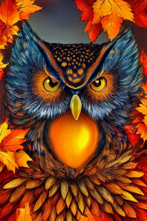 radiant owl, glowing amber, autumn colours, highly | Stable Diffusion ...