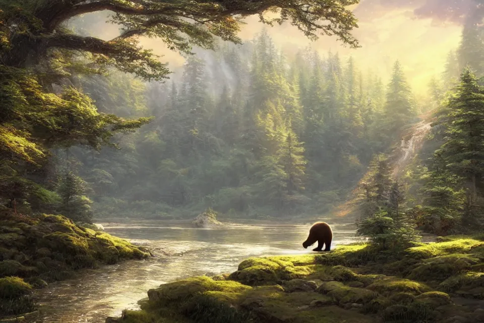 rendering of a scene with a bear near the river by | Stable Diffusion ...