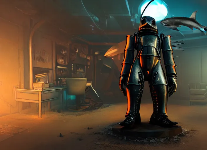 cyber penguin with shark teeth in fallout 4, horror | Stable Diffusion