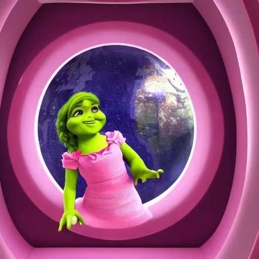 beautiful pink little shrek girl in her space ship | Stable Diffusion ...