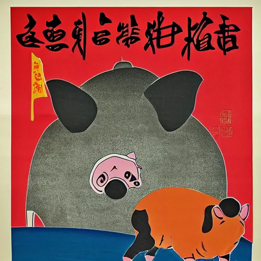 chinese propaganda poster with a cartoon pig as the | Stable Diffusion ...