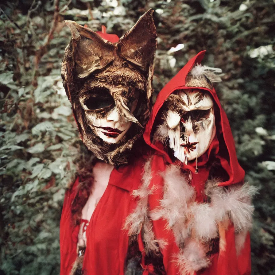 cult with taxidermic moth masks and red peak hood in a | Stable ...