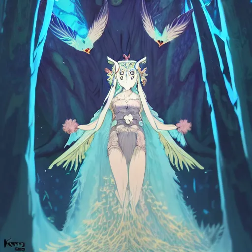 goddess of the owls in feathered robe, humanoid, | Stable Diffusion | OpenArt