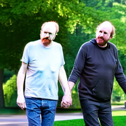 louis ck and larry david holding hands in the park h 6 | Stable Diffusion