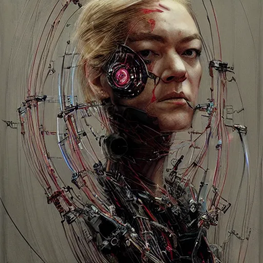 yvonne strahovski as a cyberpunk hacker, skulls, wires | Stable Diffusion | OpenArt