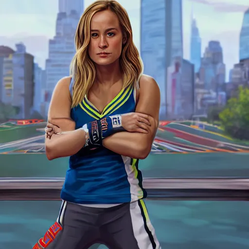 Brie Larson wearing sports attire that hugs her figure | Stable Diffusion