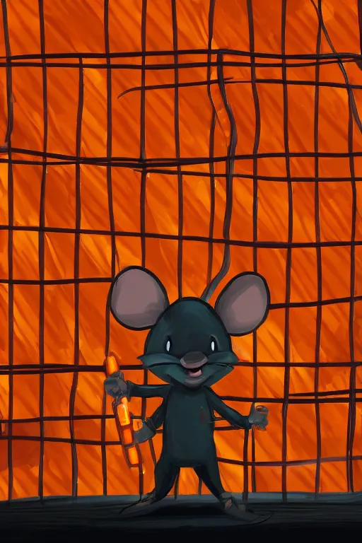 intimidating buff mouse dressed in an orange prison | Stable Diffusion