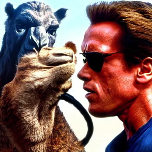 arnold schwarzenegger in terminator 2, punching a | Stable Diffusion ...