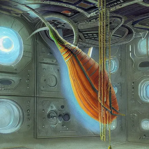 a giant beautiful chrysalis hanging inside a space | Stable Diffusion ...
