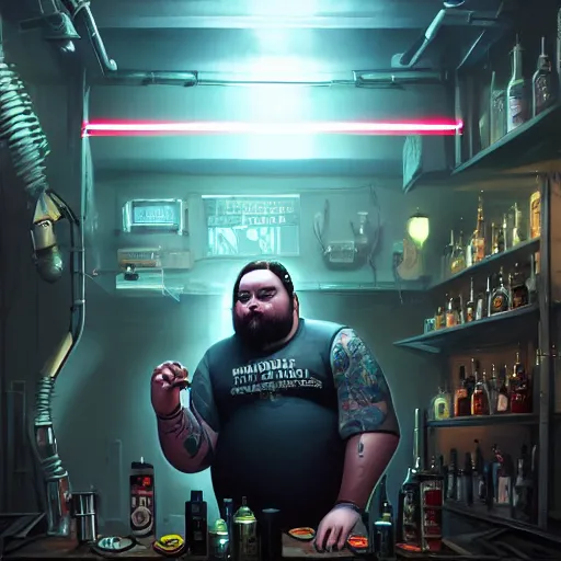 portrait of an overweight cyberpunk barkeeper with a | Stable Diffusion ...