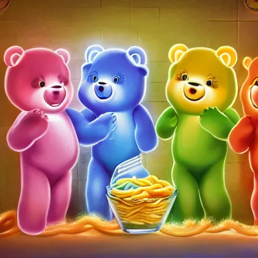 care bears eating spaghetti in bathroom, digital art, | Stable Diffusion | OpenArt