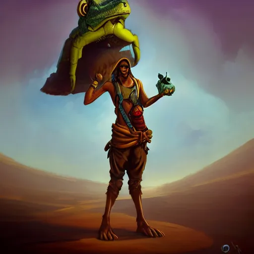 cartoon, anthro lizard, desert nomad, standing on two | Stable ...