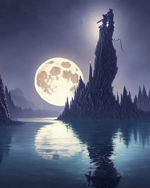 a magic sword rising from the middle of a lake under a | Stable ...