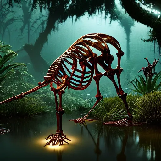 skeletal creature in a lush trunda vegetation, water | Stable Diffusion ...