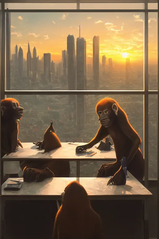 ape employees eating each others in surreal scene, | Stable Diffusion ...