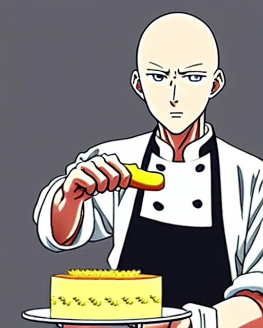 chef saitama one punch man, dressed as a pastry chef, | Stable ...