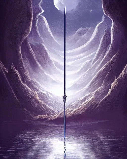 a magic sword rising from the middle of a lake under a | Stable ...