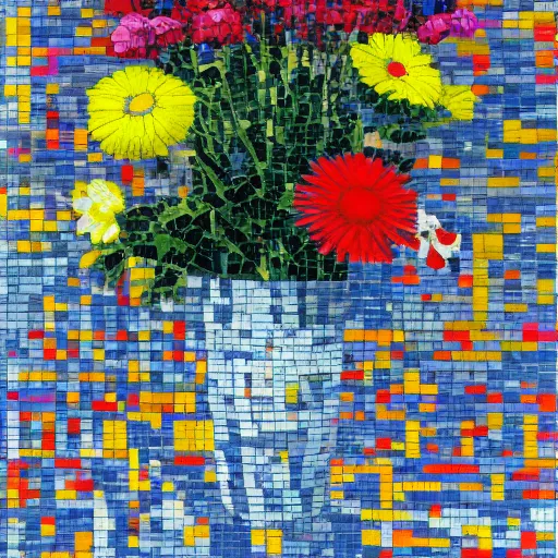 Fuchsia Daisies Still-Life piet mondrian mosaic | Stable Diffusion | OpenArt