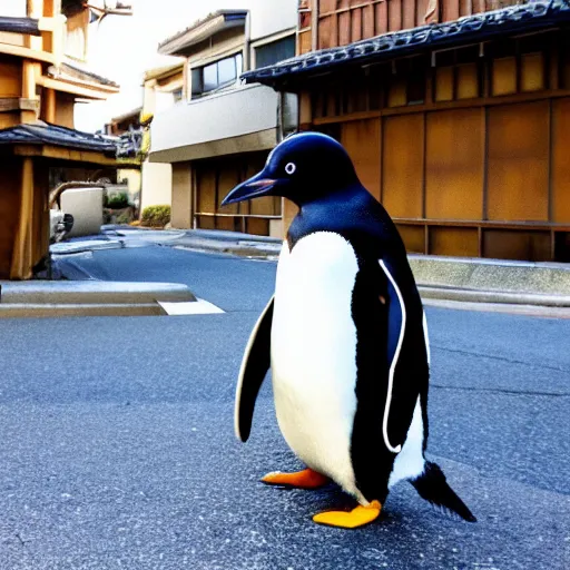penguin wearing a messenger bag walking in a japanese | Stable ...