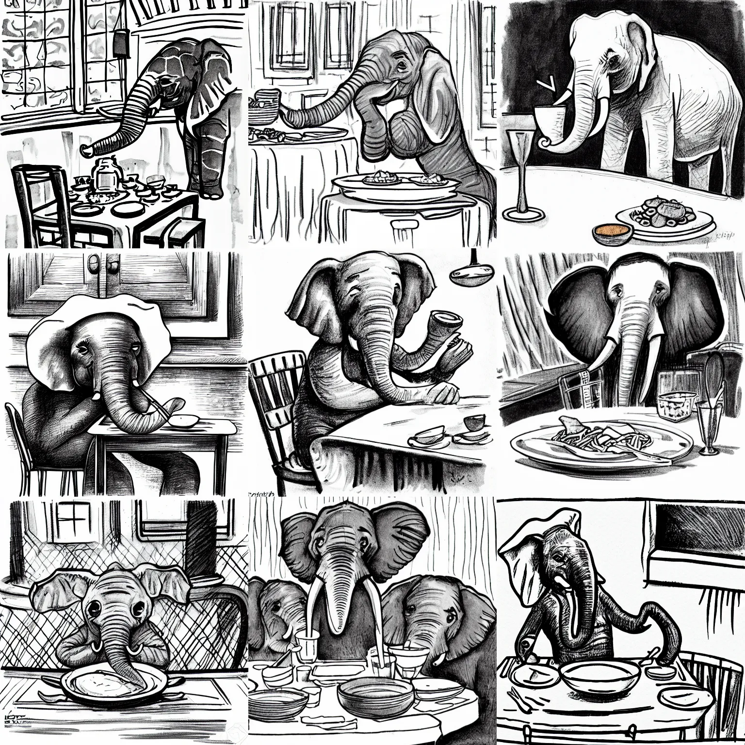 an elephant sitting at a restaurant table eating a | Stable Diffusion ...