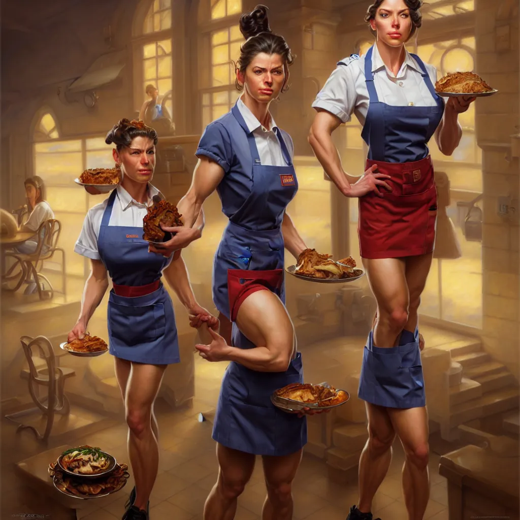 epic portrait an muscular waitress wearing short | Stable Diffusion ...