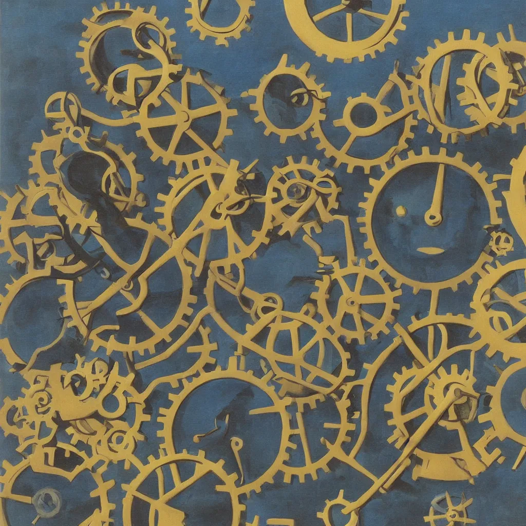 surrealist painting of a happy cog, by Rene Magritte, | Stable Diffusion
