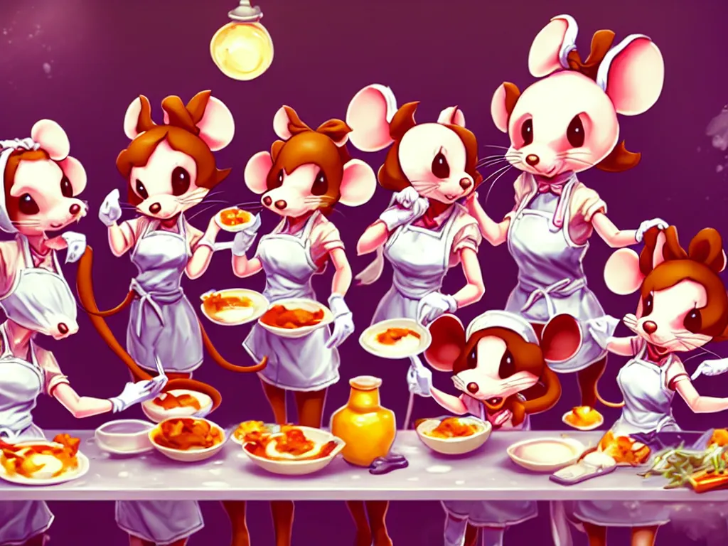 a team of cute anthropomorphic mouse girl maids | Stable Diffusion ...
