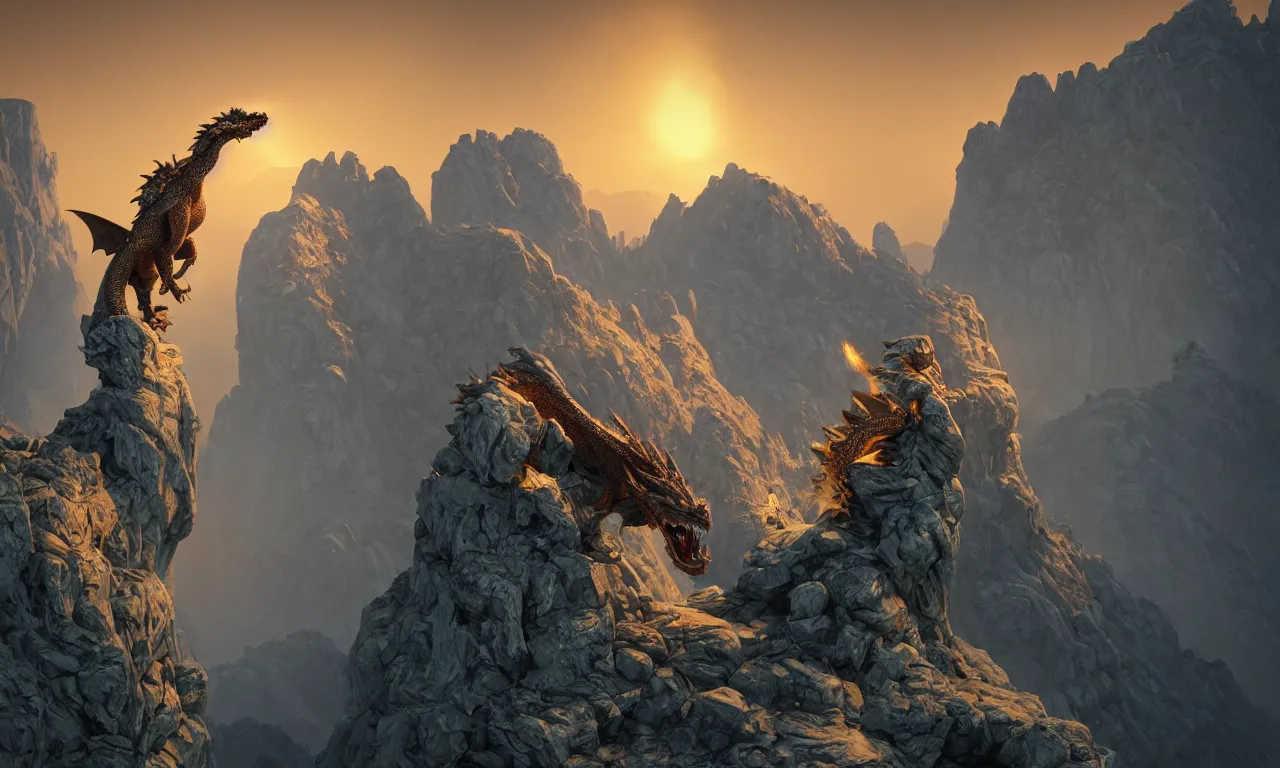 A dragon breathing fire on top of a mountain, stylized | Stable ...