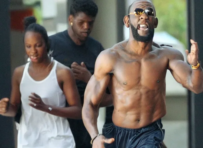 shirtless r kelly running marathon hands in air | Stable Diffusion ...
