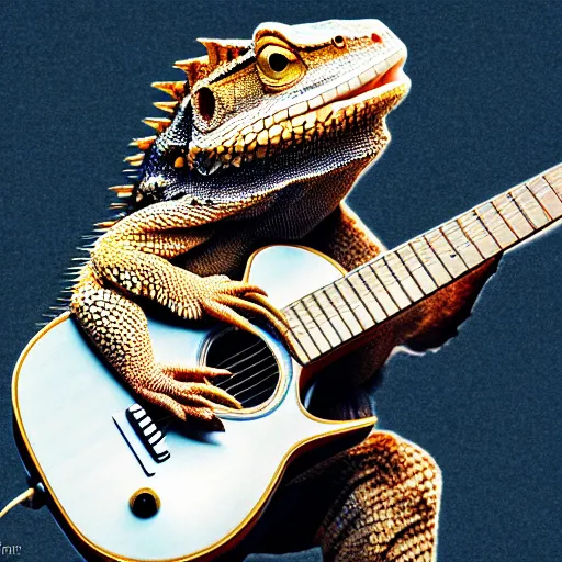 bearded dragon playing guitar while wearing | Stable Diffusion | OpenArt