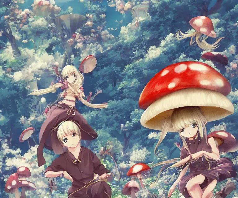 mushroom, anime fantasy illustration by tomoyuki | Stable Diffusion