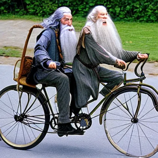 gandalf and harry potter riding a tandem bicycle | Stable Diffusion ...