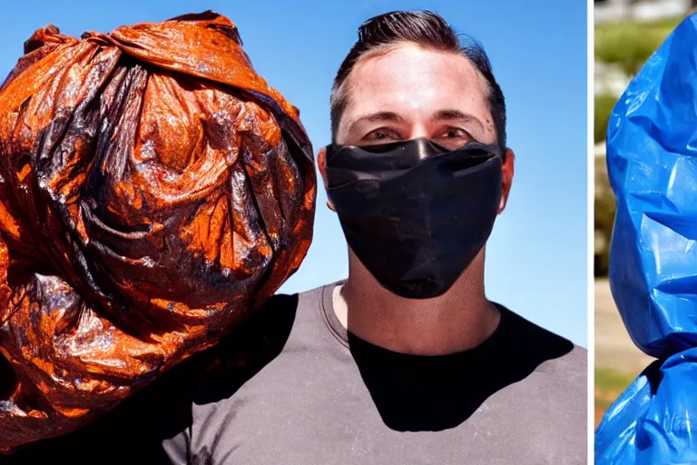 smouldering garbage bag with human face oozing liquid | Stable ...