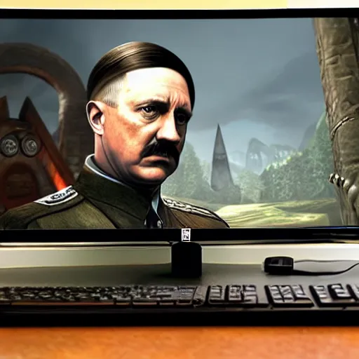 Adolf Hitler playing WoW in his computer, 8k, | Stable Diffusion | OpenArt