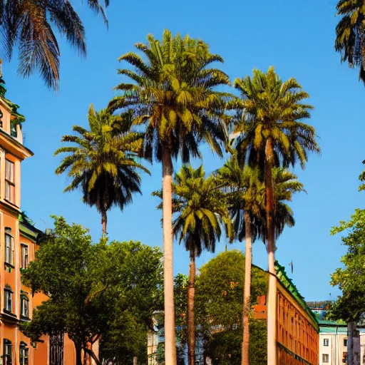stockholm city with palm trees. | Stable Diffusion