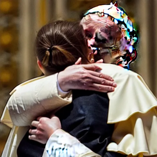 photo of the pope hugging emma watson weirdly shown in | Stable ...