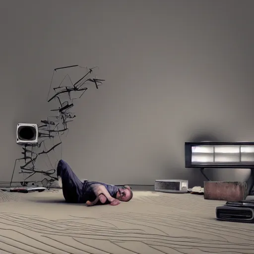 a man laying on the ground next to a stack of | Stable Diffusion | OpenArt