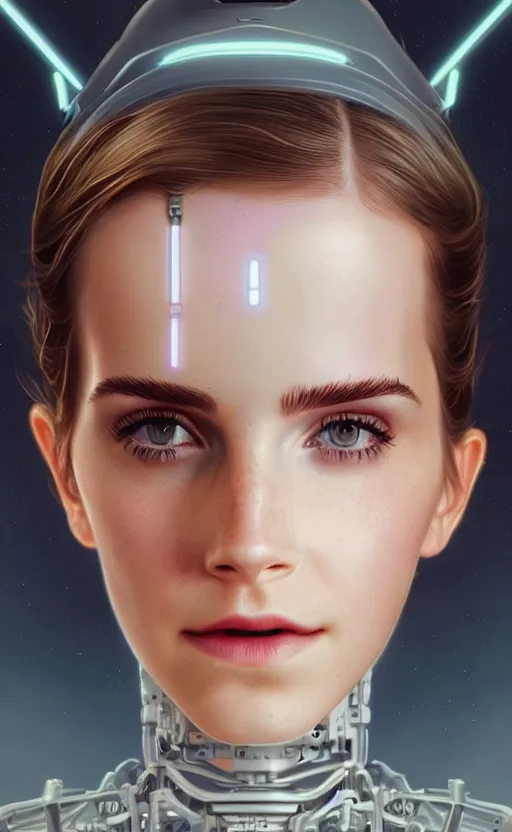 A neuralink cyborg robot with the face of Emma Watson, | Stable ...