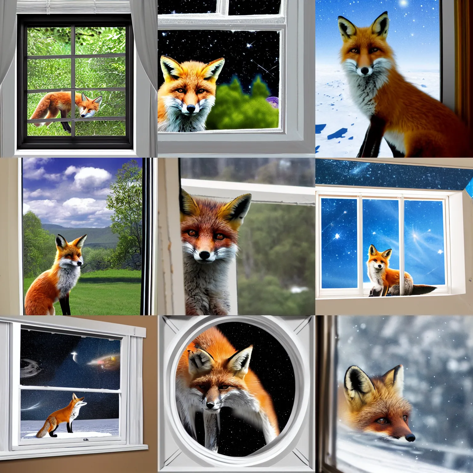 fox looking from window of white crunch in space | Stable Diffusion ...