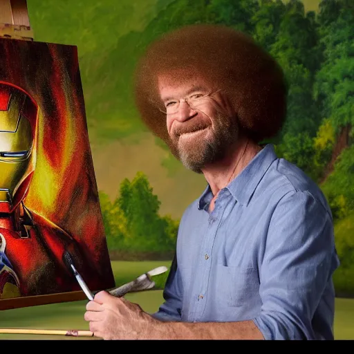 a closeup photorealistic photograph of bob ross using | Stable ...