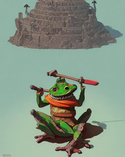 a 2d isometric illustration of an aztec frog warrior | Stable Diffusion ...